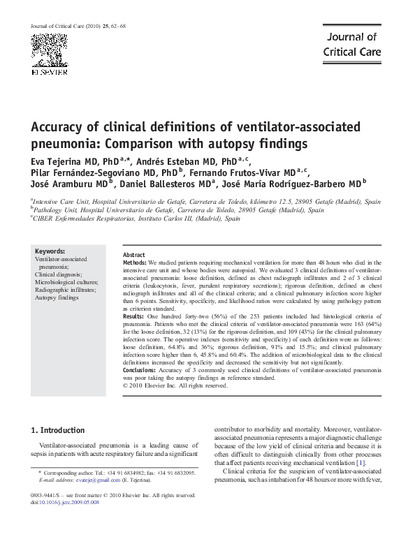 (PDF) Accuracy of clinical definitions of ventilator-associated ...