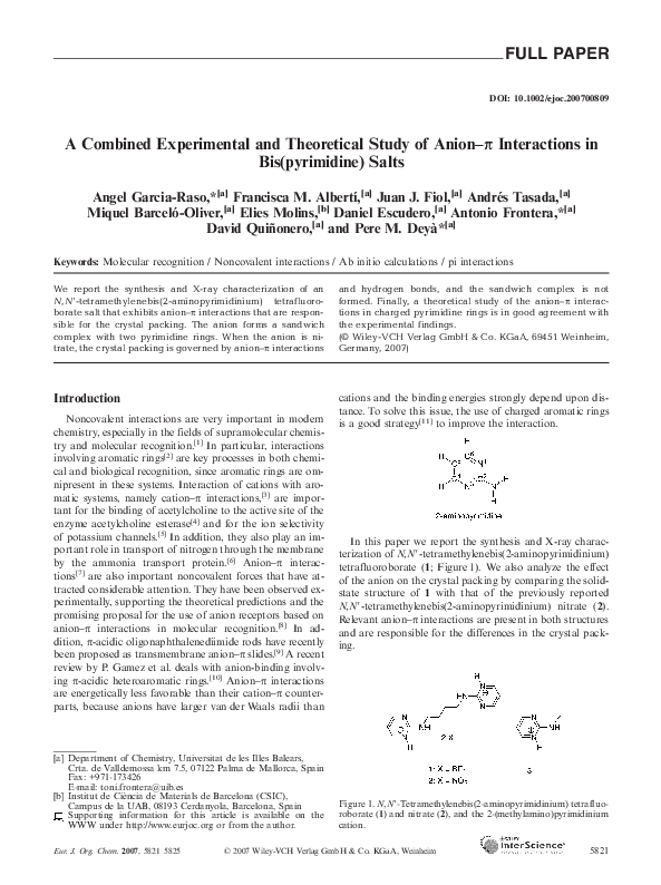 (PDF) A Combined Experimental and Theoretical Study of Anion–π ...
