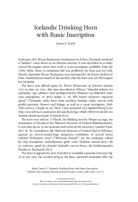 (PDF) Icelandic Drinking Horn with Runic Inscription
