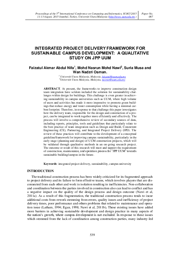 (PDF) Integrated project delivery framework for sustainable campus ...