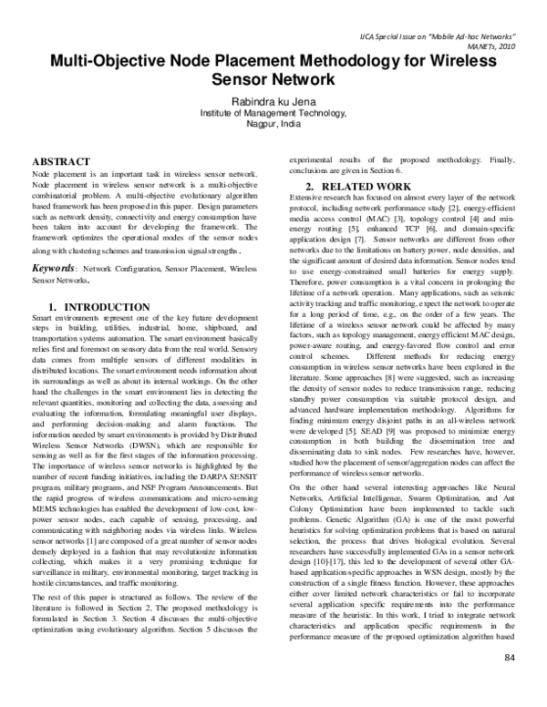 Pdf Multi Objective Node Placement Methodology For Wireless Sensor Network