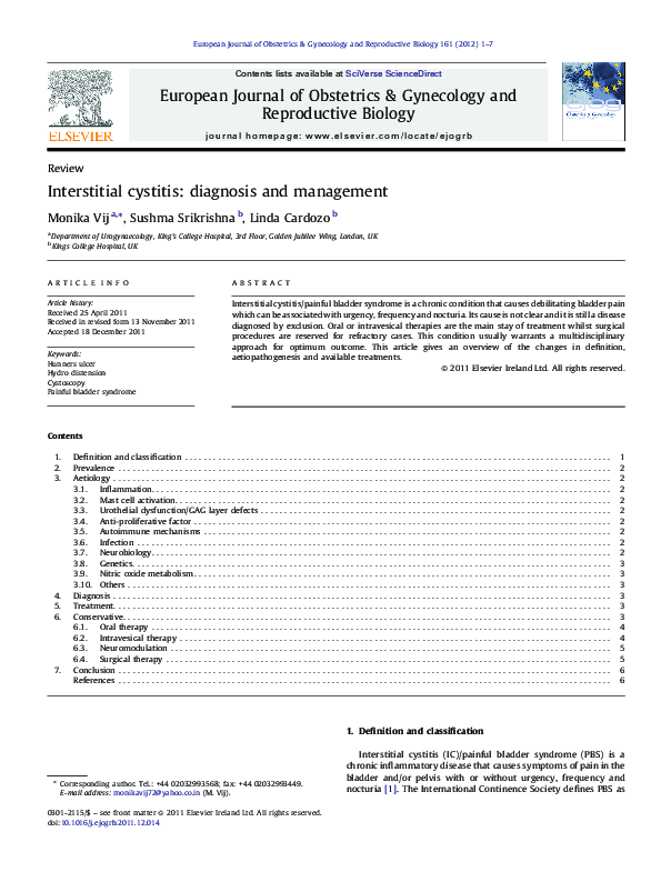 (PDF) Interstitial cystitis: diagnosis and management
