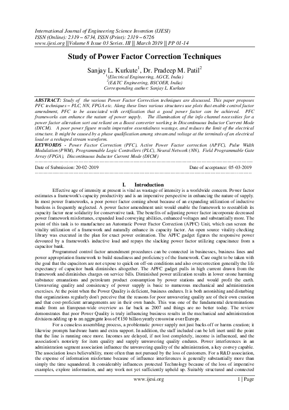 (PDF) Study of Power Factor Correction Techniques