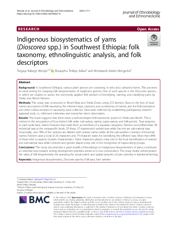 (PDF) Indigenous biosystematics of yams (Dioscorea spp.) in Southwest ...
