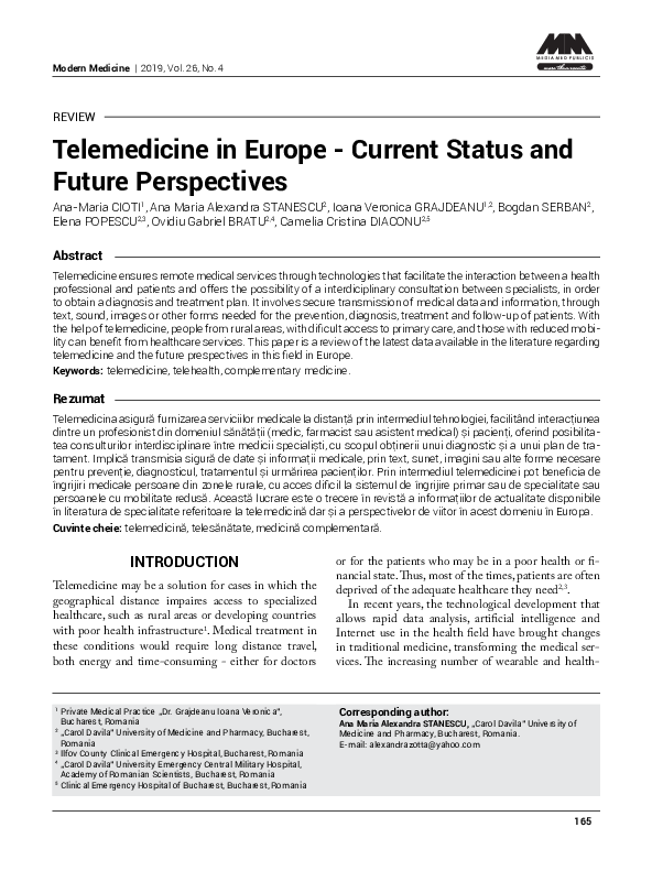 (PDF) Telemedicine in Europe - Current Status and Future Perspectives