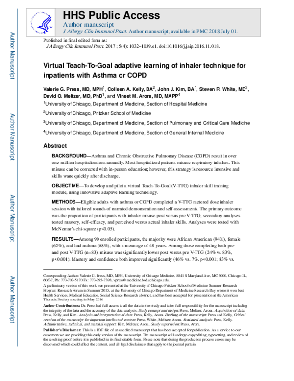 (PDF) Virtual Teach-To-Goal™ Adaptive Learning of Inhaler Technique for ...