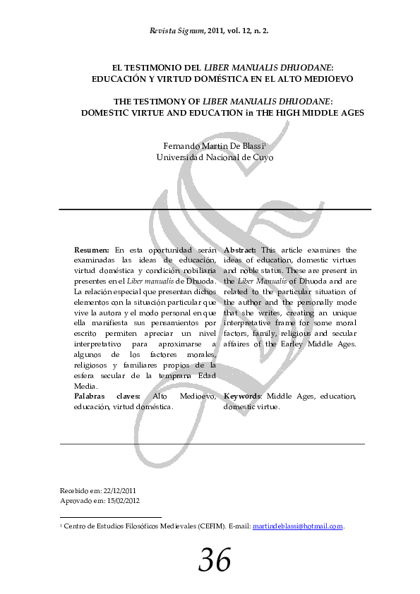 (PDF) El testimonio del Liber Manualis Dhuodane: educación y virtud ...