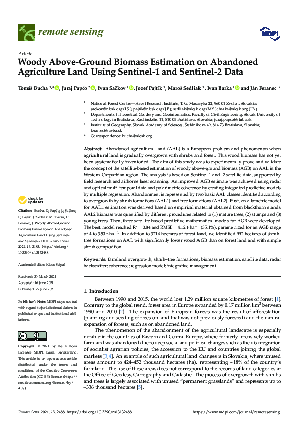 (PDF) Woody Above-Ground Biomass Estimation on Abandoned Agriculture Land Using Sentinel-1 and ...