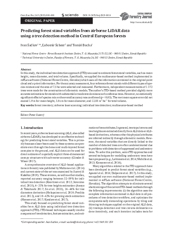 (PDF) Predicting forest stand variables from airborne LiDAR data using a tree detection method ...