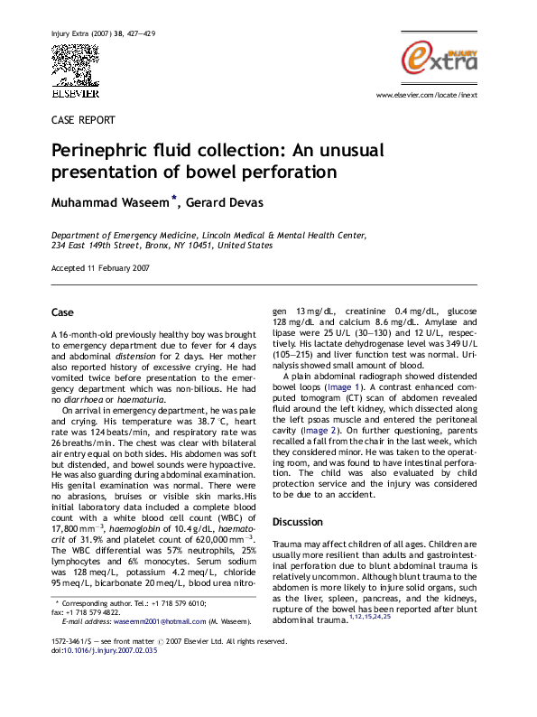 (PDF) Perinephric fluid collection: An unusual presentation of bowel ...
