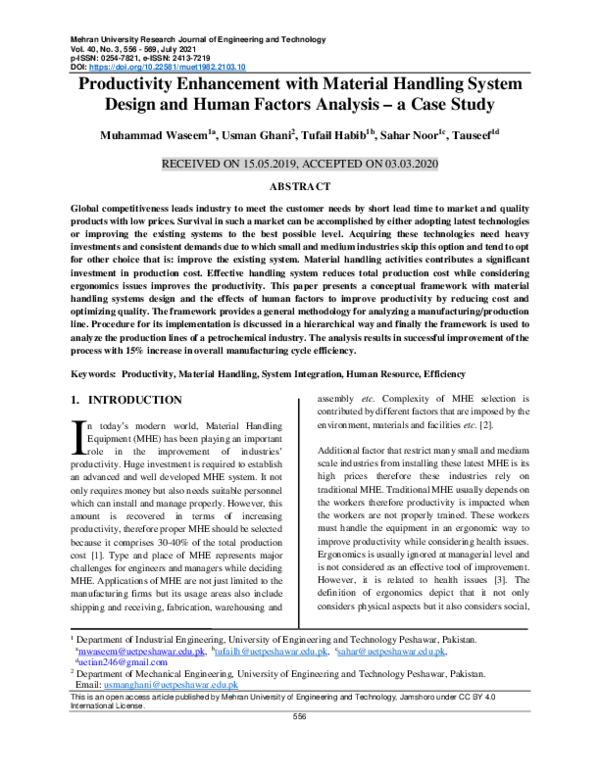 (PDF) Productivity Enhancement with Material Handling System Design and Human Factors Analysis ...