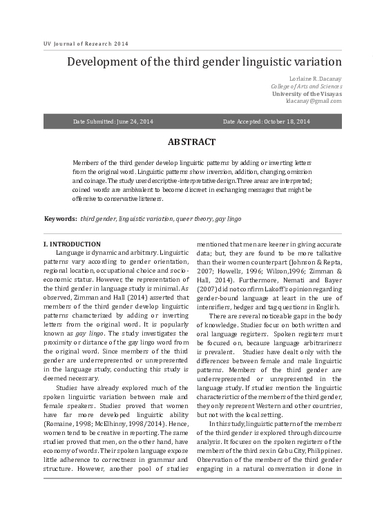 (PDF) Development of the third gender linguistic variation
