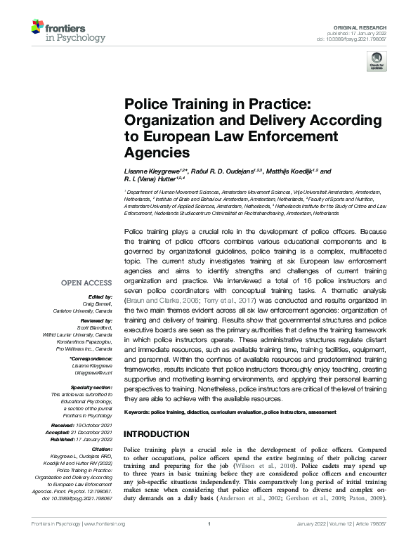 (PDF) Police Training in Practice: Organization and Delivery According ...