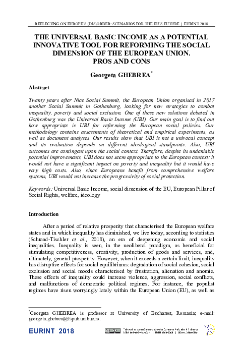 (PDF) The Universal Basic Income as a Potential Innovative Tool for ...