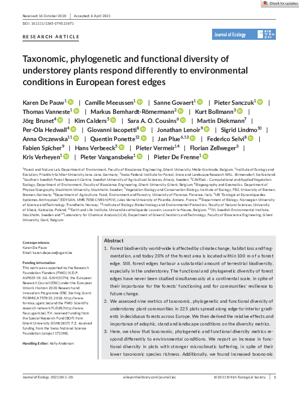 (PDF) Taxonomic, phylogenetic and functional diversity of understorey ...