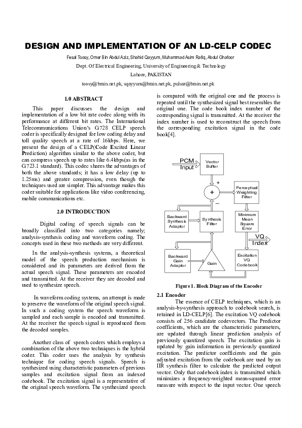 (PDF) Design and implementation of an LD-CELP codec