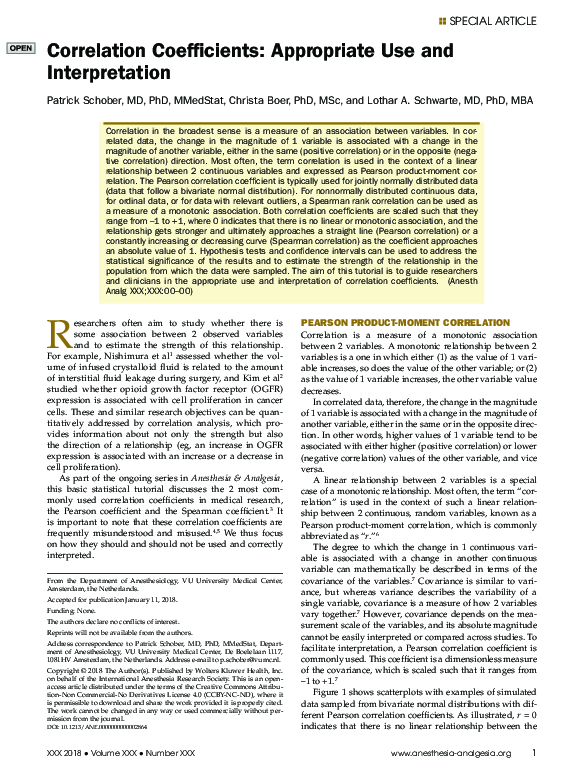 (PDF) Correlation Coefficients: Appropriate Use and Interpretation