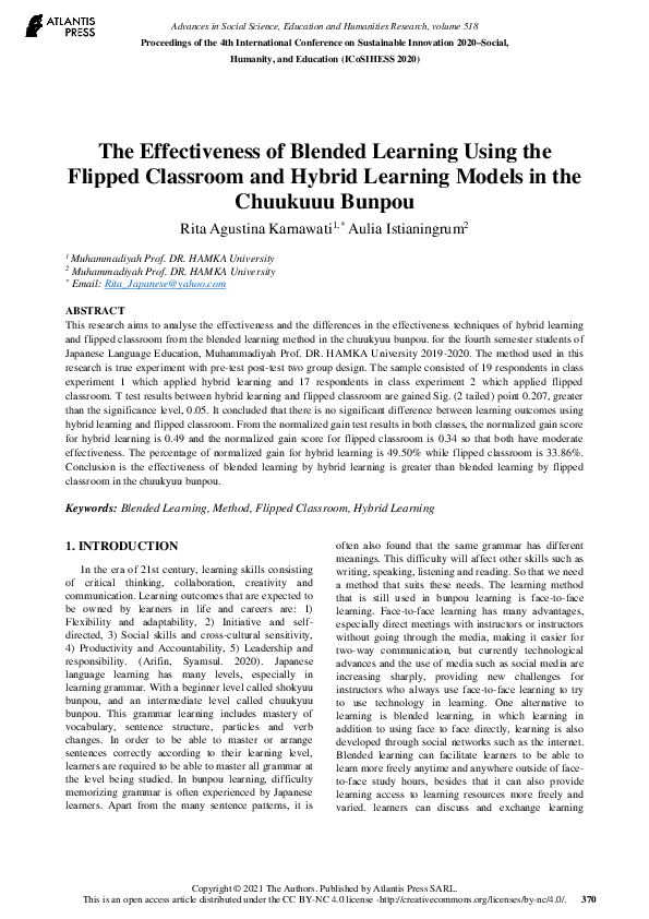 (PDF) The Effectiveness of Blended Learning Using the Flipped Classroom and Hybrid Learning ...