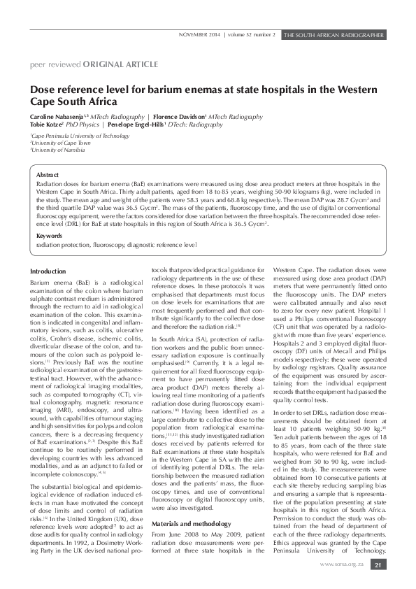 (PDF) Barium Enema Dose Reference Levels in Western Cape