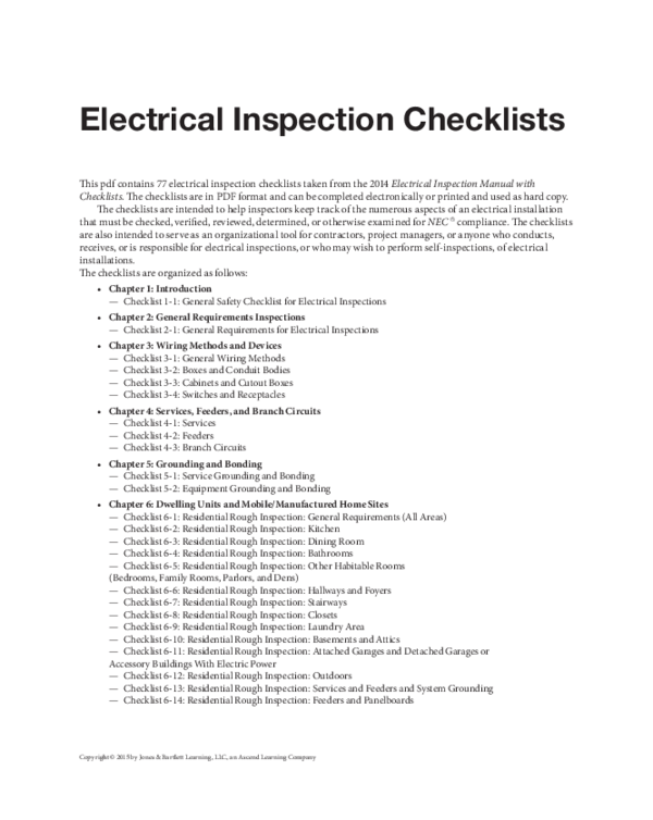 Checklist For Electrical Inspection Electrical Design Quality