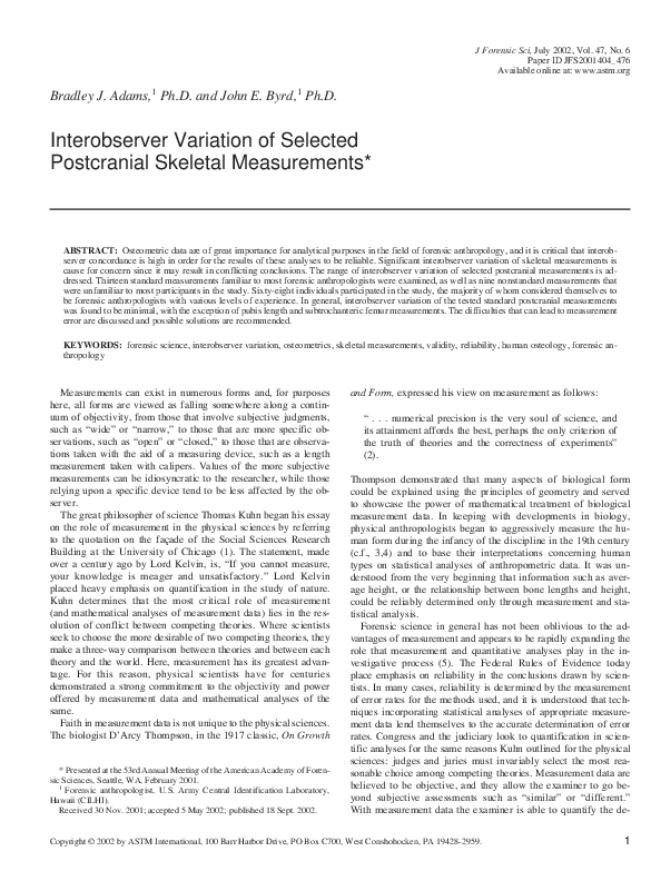 (PDF) Interobserver variation of selected postcranial skeletal measurements