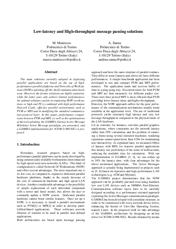 (PDF) Low latency and high throughput message passing solutions