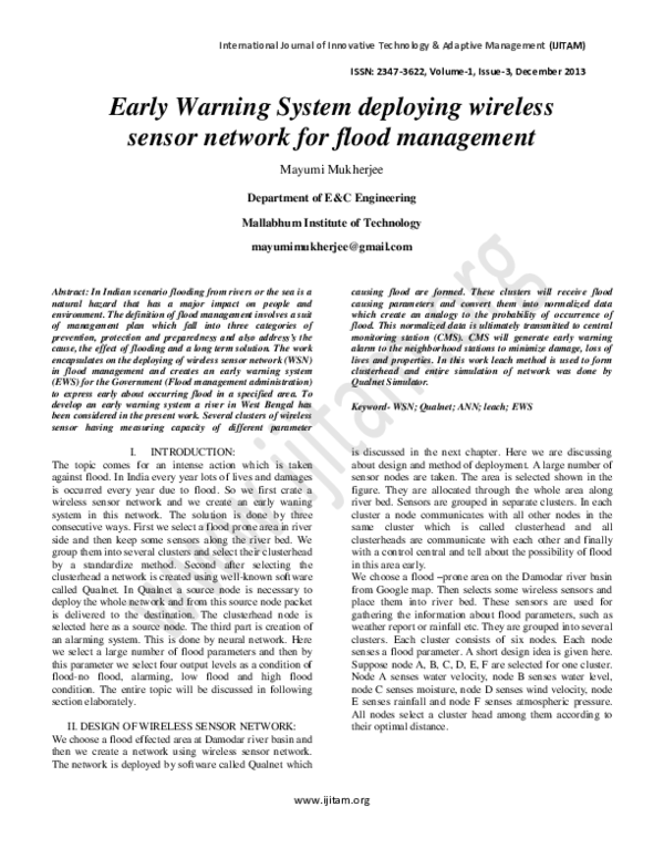 (PDF) Early Warning System deploying wireless sensor network for flood ...