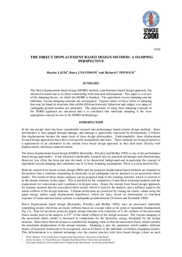 (PDF) The Direct Displacement Based Design Method : A Damping Perspective
