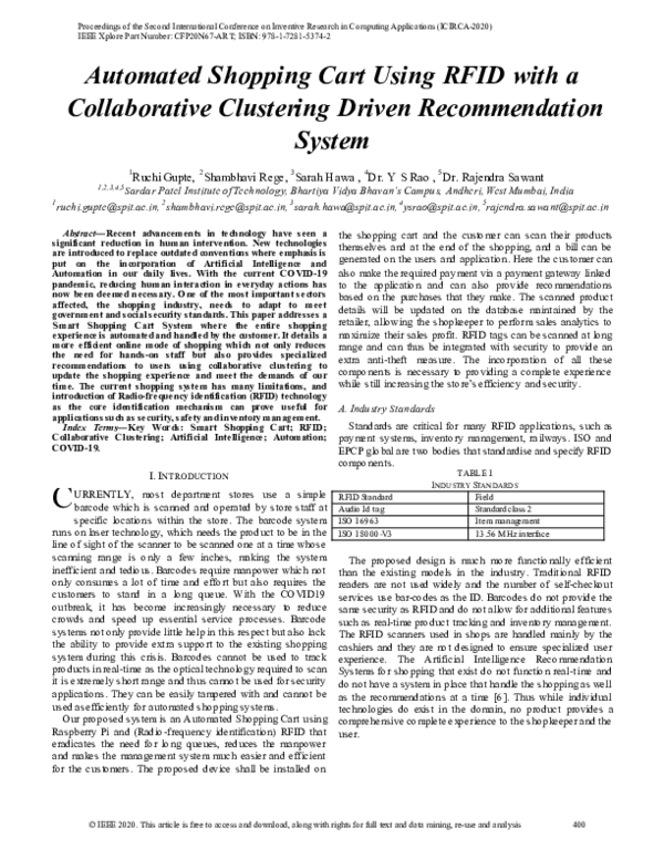 (PDF) Automated Shopping Cart Using RFID with a Collaborative Clustering Driven Recommendation ...