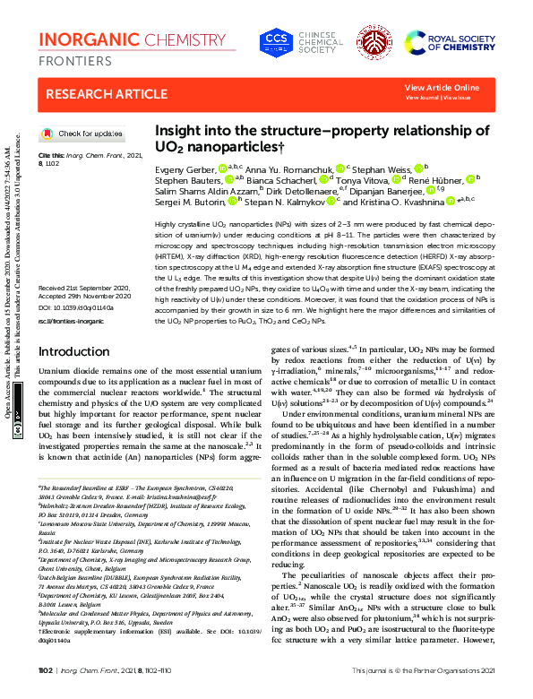 (PDF) Insight into the structure-property relationship of UO2 nanoparticles
