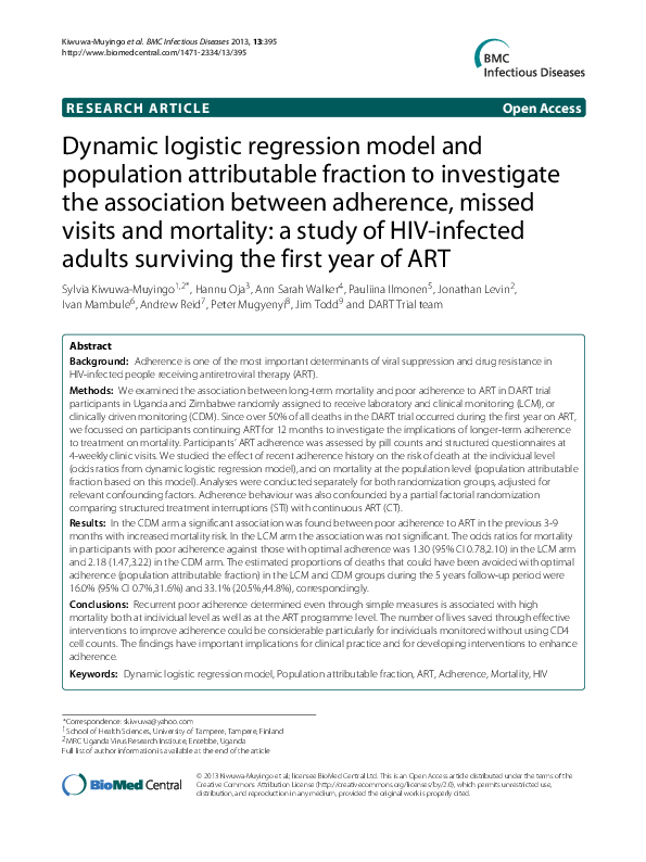 (PDF) Dynamic logistic regression model and population attributable fraction to investigate the ...