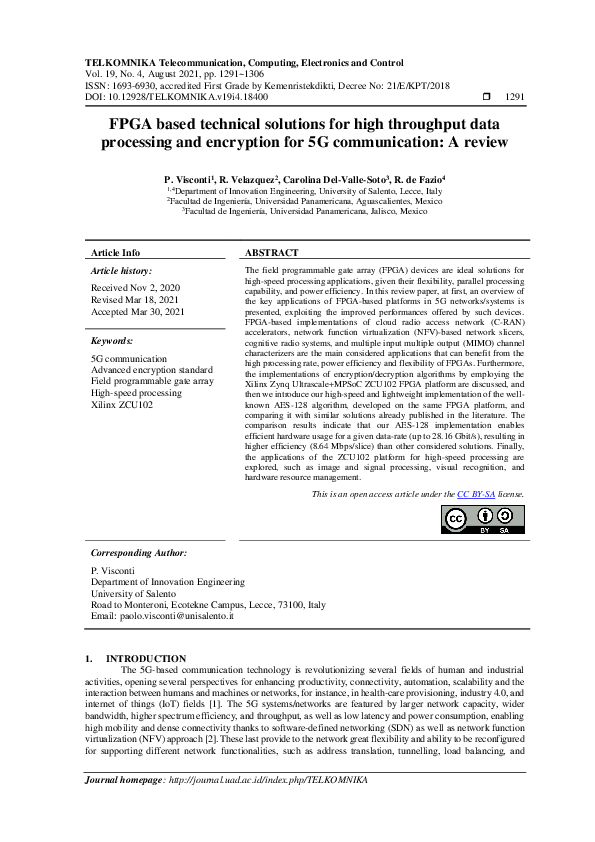 Pdf Fpga Based Technical Solutions For High Throughput Data Processing And Encryption For 5g