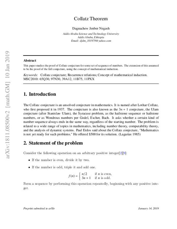 (PDF) Collatz Theorem
