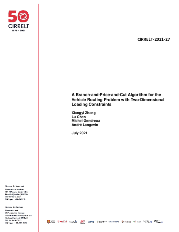 Pdf A Branch And Price And Cut Algorithm For The Vehicle Routing Problem With Two Dimensional 