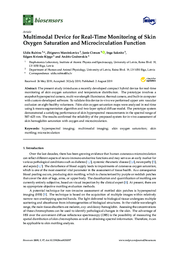 Pdf Multimodal Device For Real Time Monitoring Of Skin Oxygen