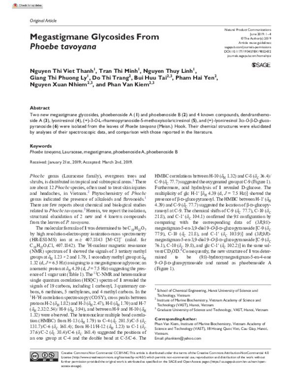 (PDF) Megastigmane Glycosides From Phoebe tavoyana | Pham Hai Yen ...