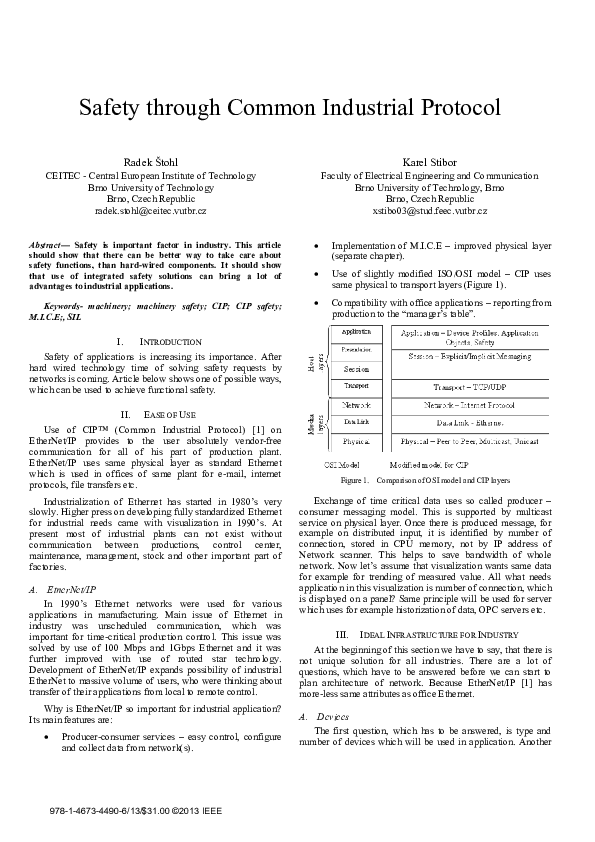 (PDF) Safety through Common Industrial Protocol