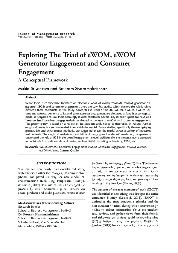 (PDF) Exploring The Triad of eWOM, eWOM Generator Engagement and ...