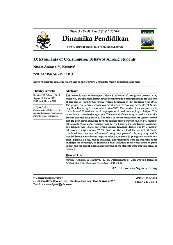 (PDF) Determinants of Consumption Behavior Among Students