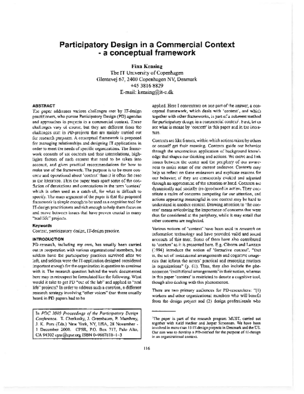(PDF) Participatory Design in a Commercial Context - a conceptual ...