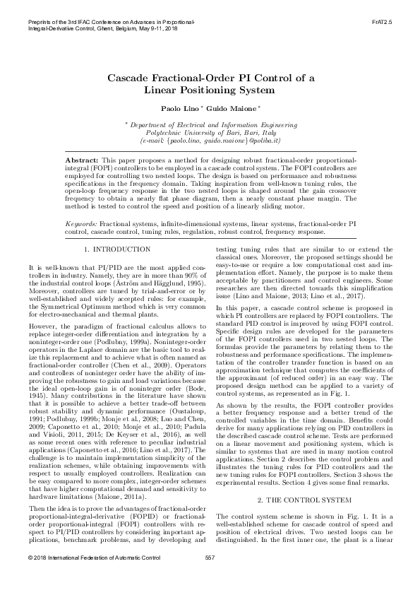 Pdf Cascade Fractional Order Pi Control Of A Linear Positioning System Paolo Lino