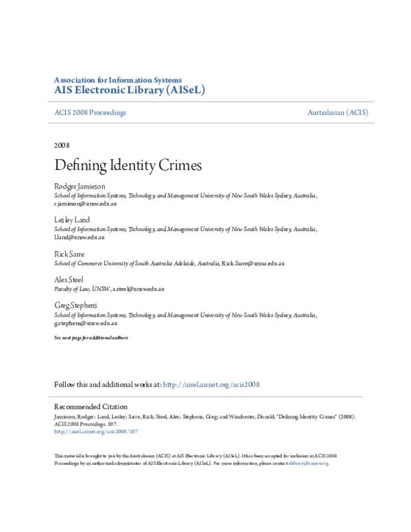 (PDF) Defining Identity Crimes