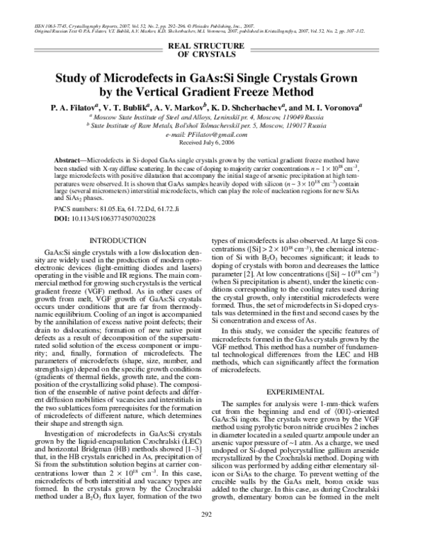 (PDF) Study of microdefects in GaAs:Si single crystals grown by the ...