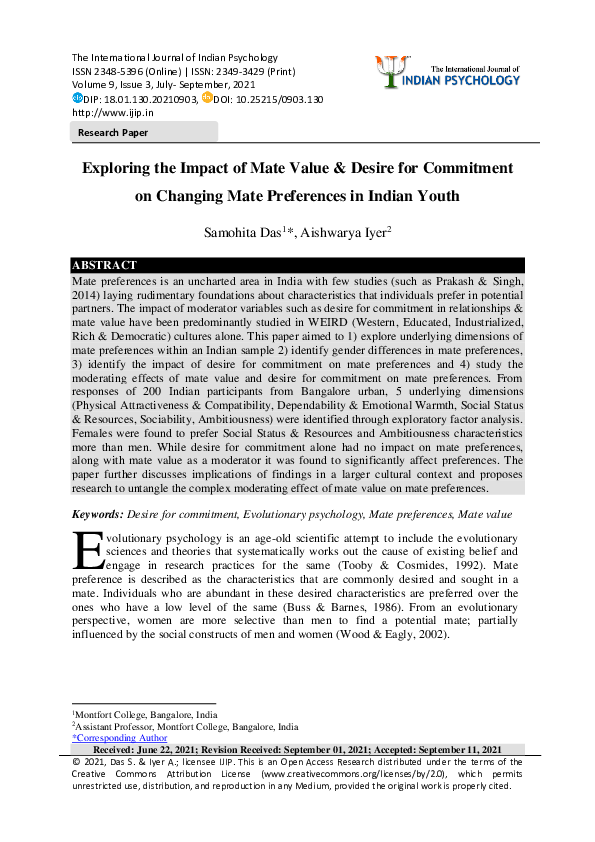 (PDF) Exploring the Impact of Mate Value & Desire for Commitment on ...