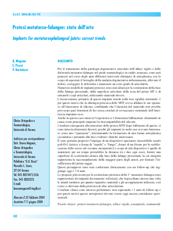 (PDF) Protesi metatarso-falangee: stato dell'arte Implants for ...