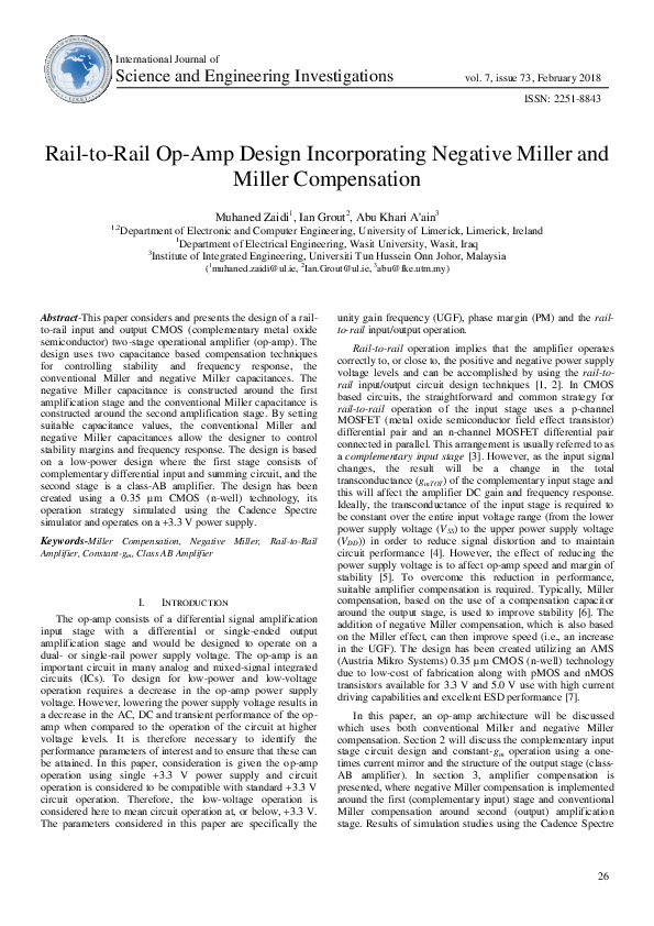 (PDF) Rail-to-rail op-amp design incorporating negative miller and ...
