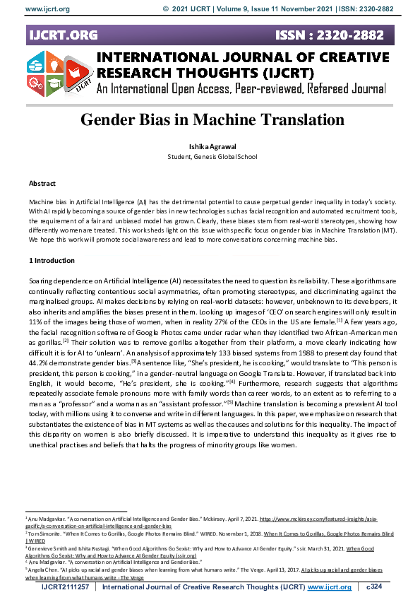 (PDF) Gender Bias in Machine Translation