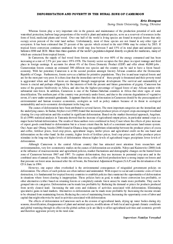 (PDF) Deforestation and Poverty in the Rural Zone of Cameroon