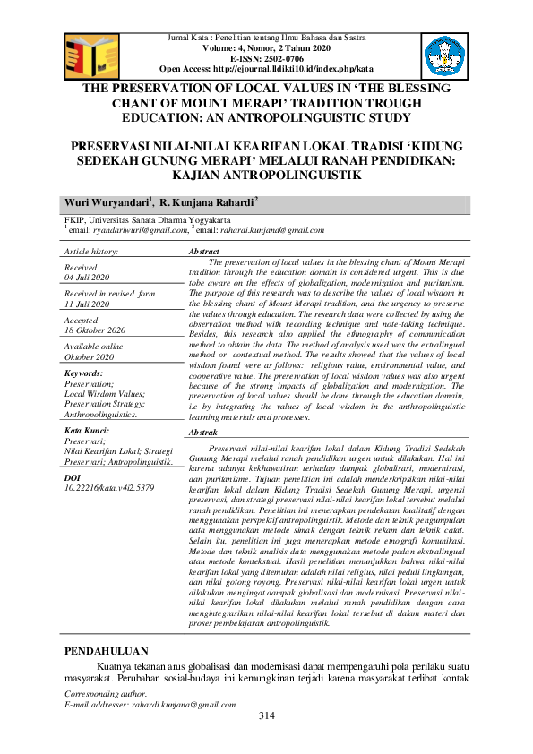 (PDF) The Preservation of Local Values in ‘The Blessing Chant of Mount ...