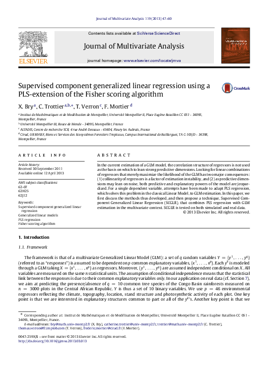 (PDF) Supervised component generalized linear regression using a PLS-extension of the Fisher ...